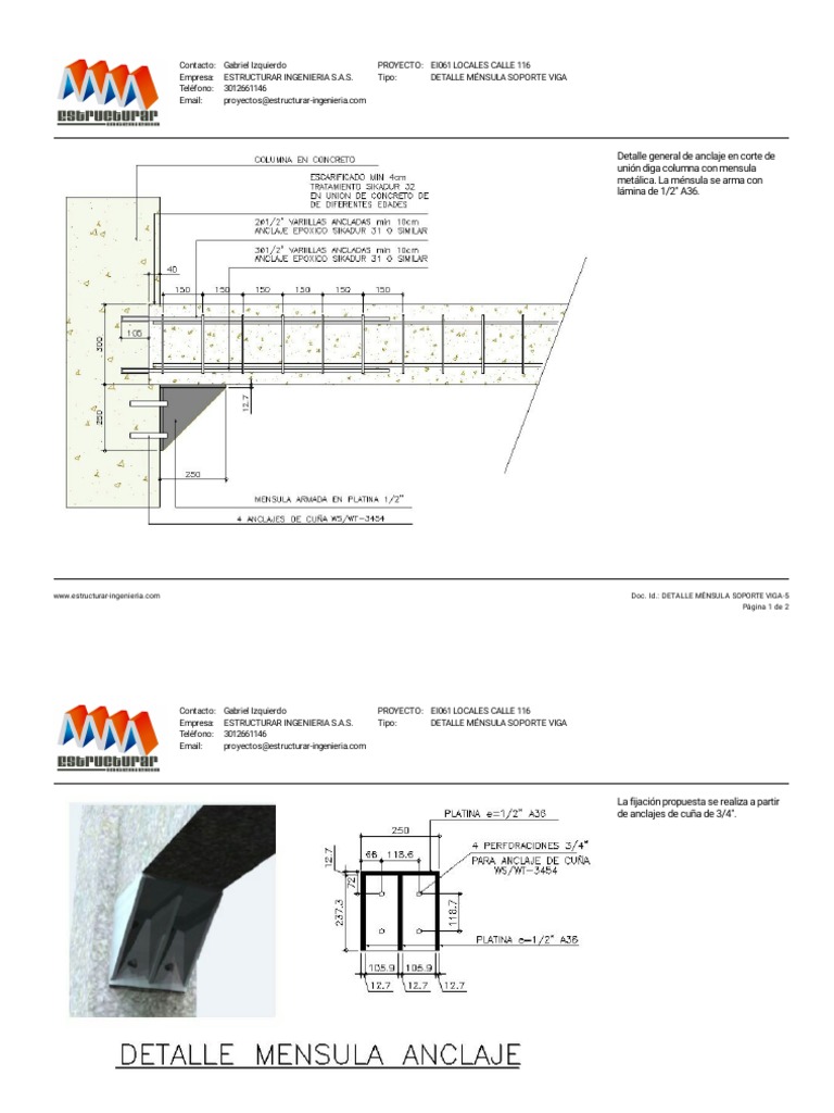 DETALLE MÉNSULA Concreto | PDF