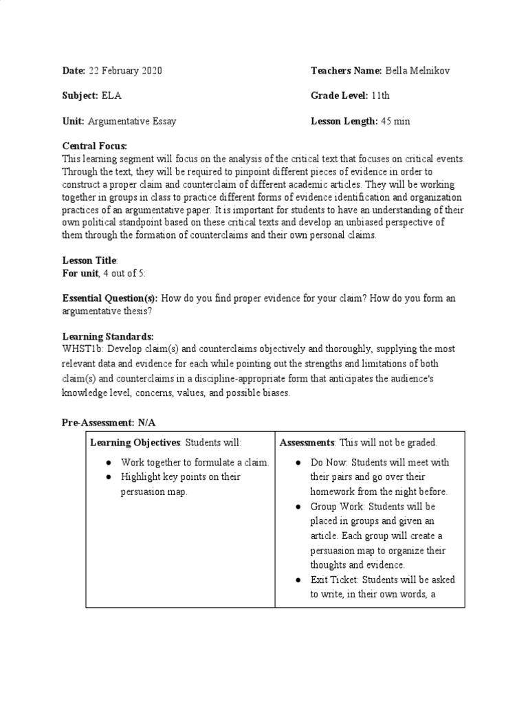 Lesson Plan 4 Pdf Behavior Modification Cognition
