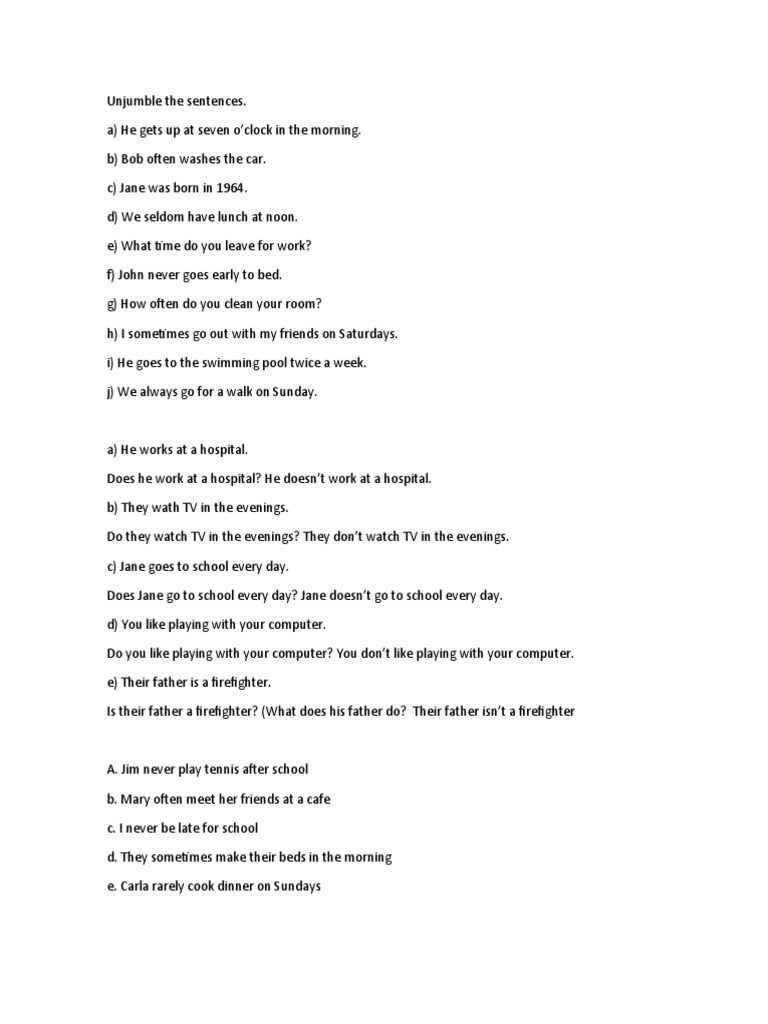 Unjumble The Sentences | PDF