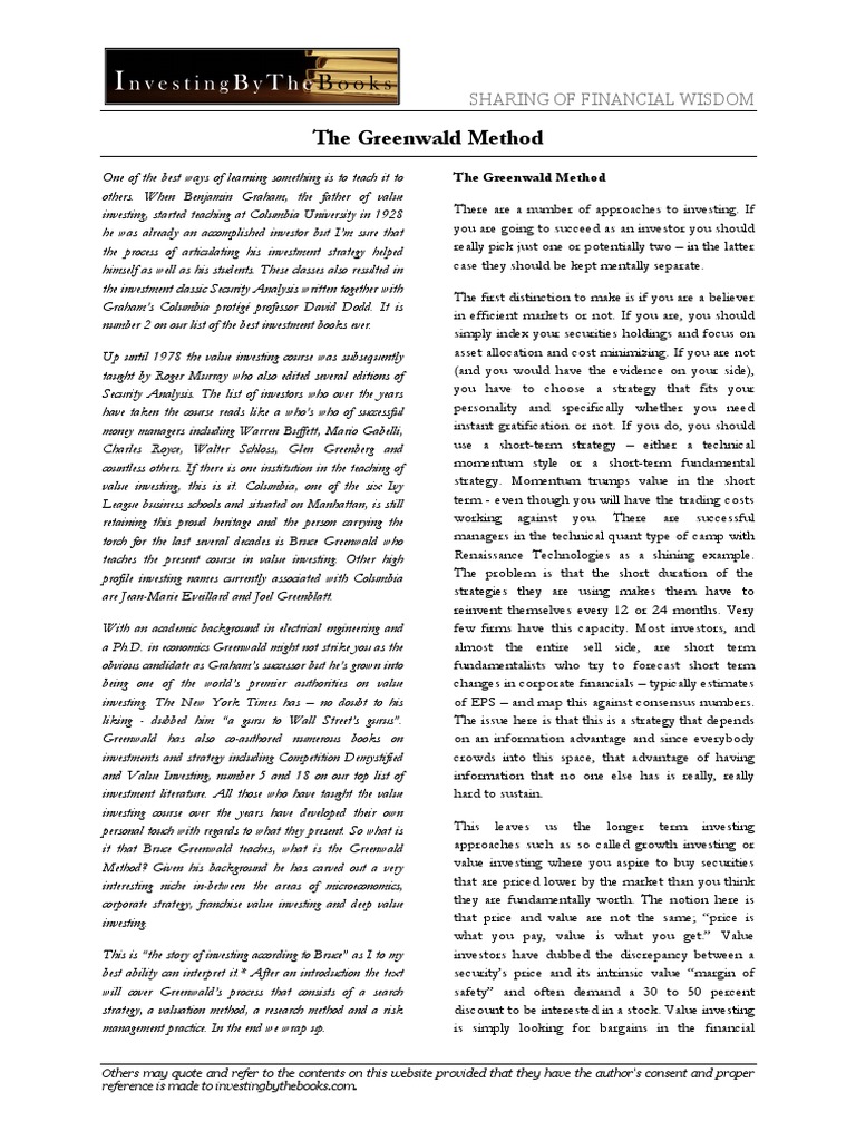 The Greenwald Method: Sharing of Financial Wisdom | Download Free PDF ...