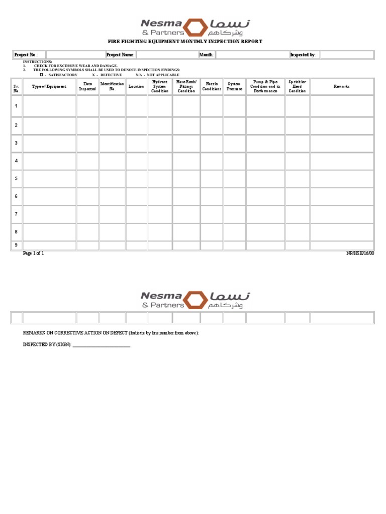 Fire Fighting Equipment Monthly Inspection Report | PDF | Manufactured ...