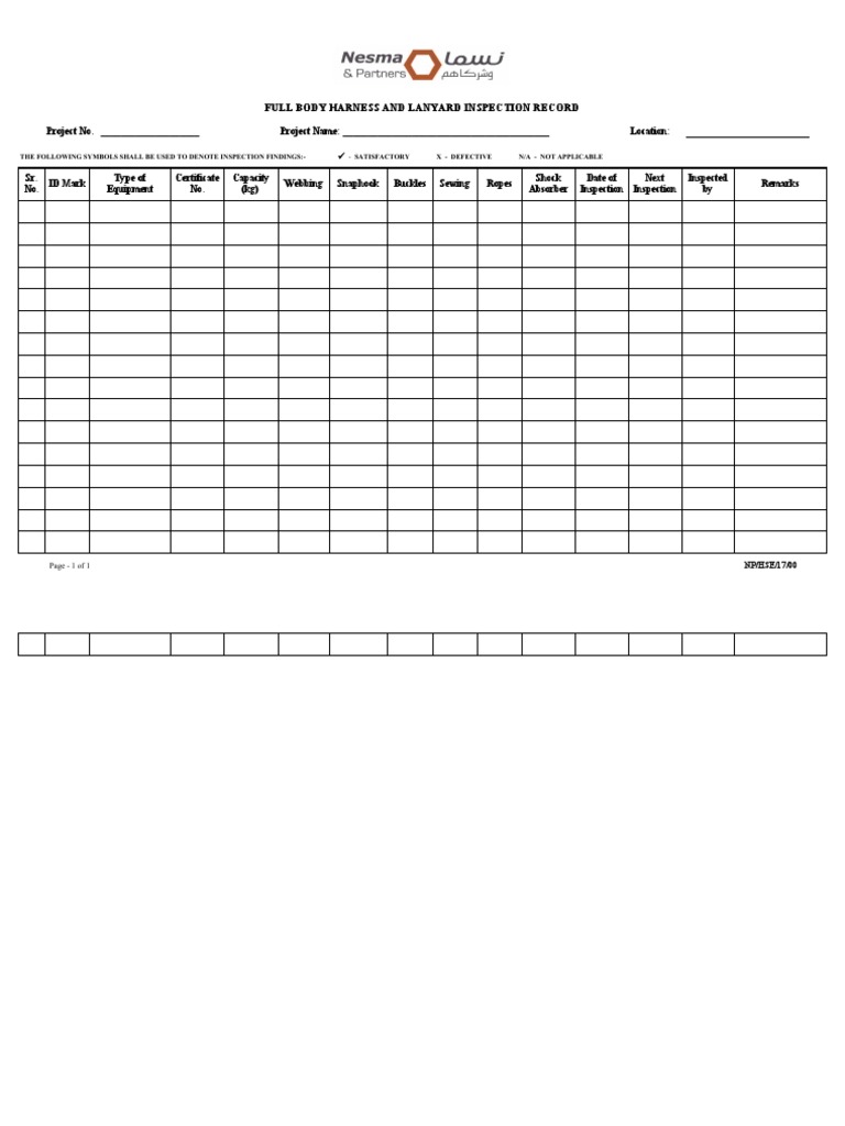 Full Body Harness Inspection Record | PDF
