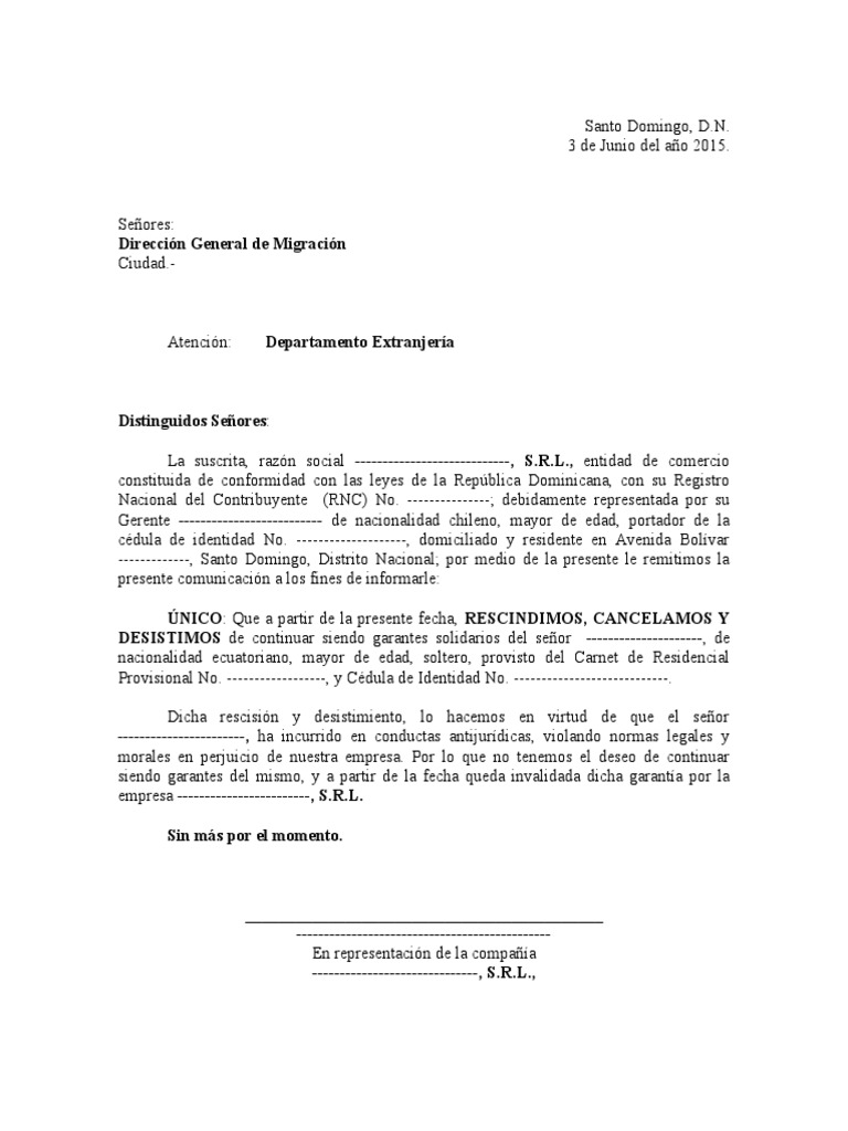 Carta de Rescinsion y Desistimiento de Garantia para Migracion | PDF