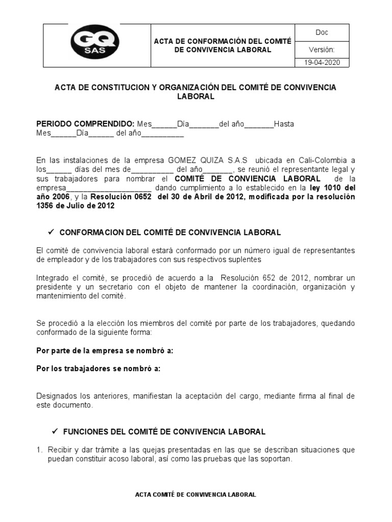 DOC 11 Conformacion Comite de Convivencia Laboral | PDF | Esfera pública | Justicia
