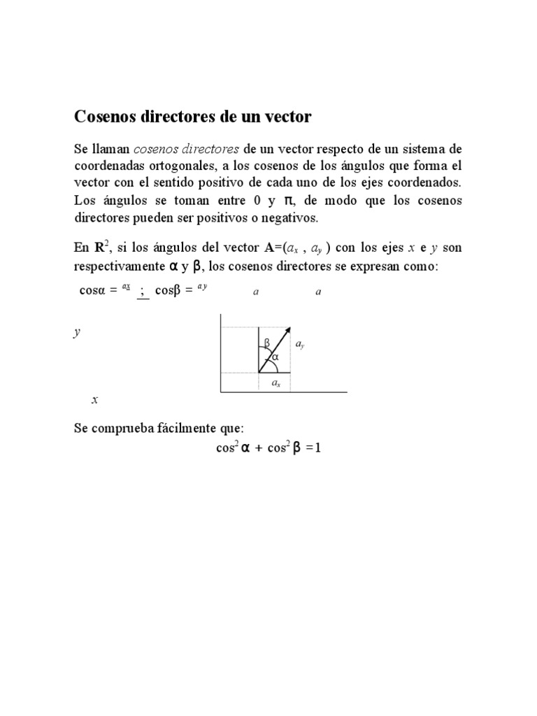 Cosenos Directores de un Vector | PDF | Vector Euclidiano | Sistema ...