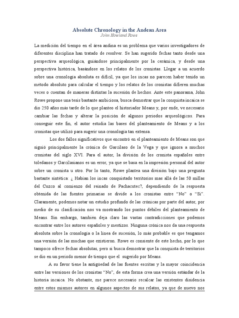 Absolute Chronology in The Andean Area | PDF | Imperio Inca | Science