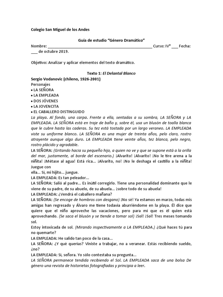 Guia Texto Dramático 8 Octubre 4to Medio A B Pdf Teatro