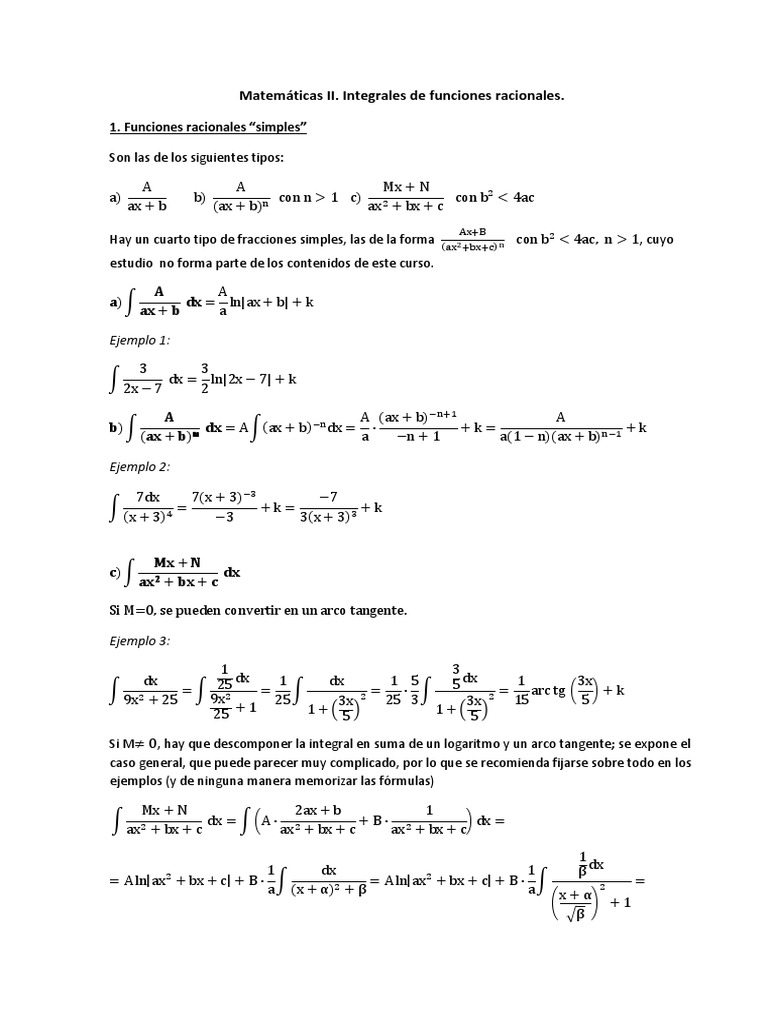 Teoría Integrales Racionales | PDF | Integral | Álgebra