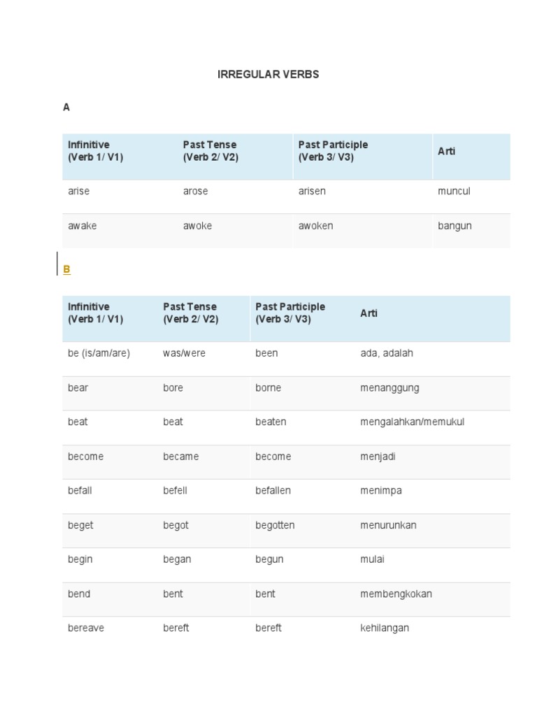 Irregular Verbs | PDF | Verb | Semantic Units