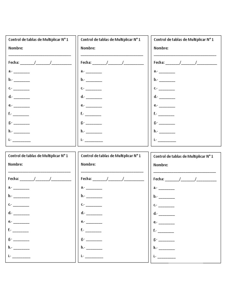 Control Tablas de Multiplicar #1 | PDF | Métodos y materiales de ...