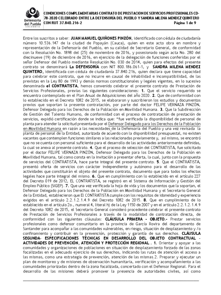 Documento Complementario Sandra Milena Quintero CD-78-2020 | PDF | Derecho laboral | Gobierno