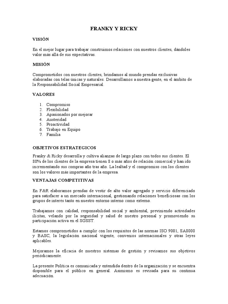 Franky y Ricky | PDF | Responsabilidad social corporativa | Calidad ...