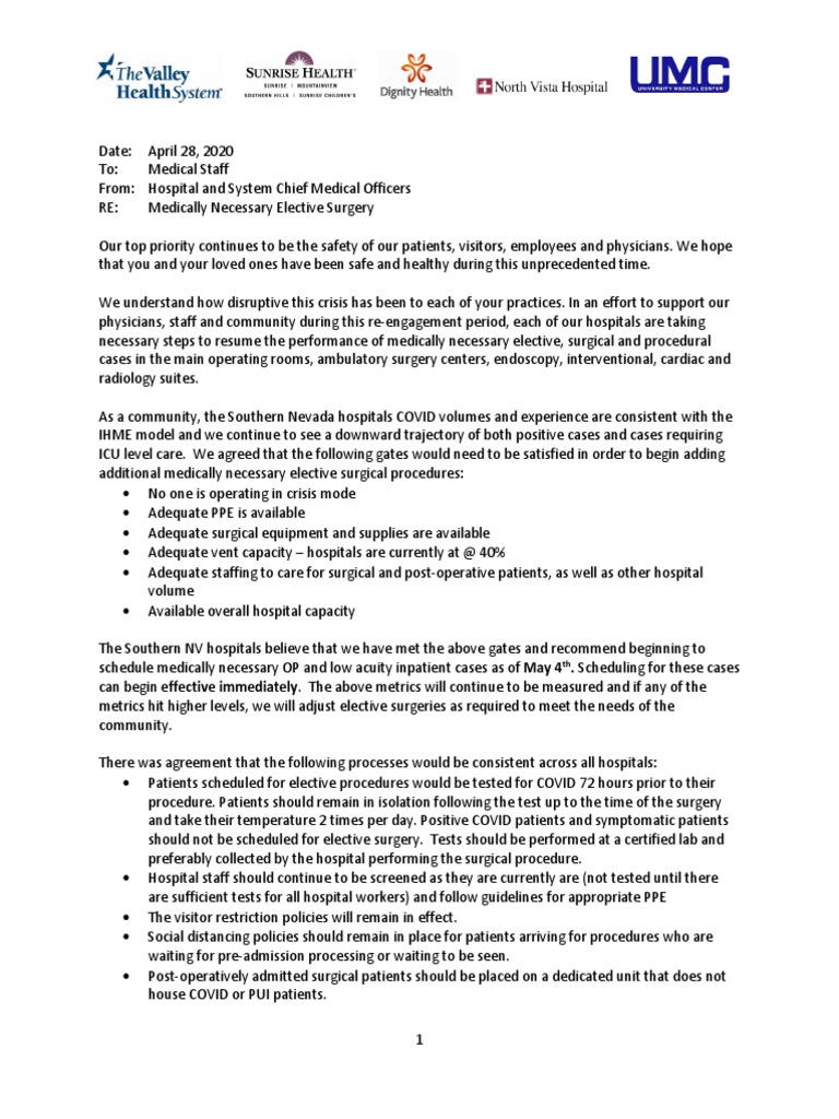 NHA Letter - Resume Elective Surgeries | PDF | Surgery | Hospital