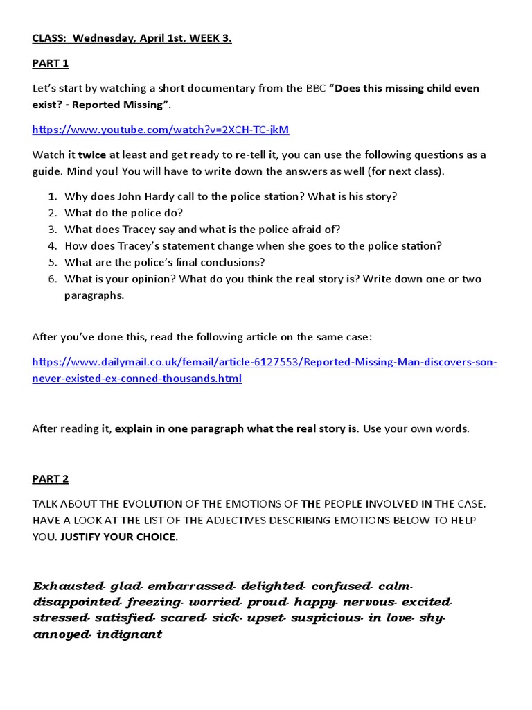 CLASS: Wednesday, April 1st. WEEK 3 | PDF | Language Arts & Discipline