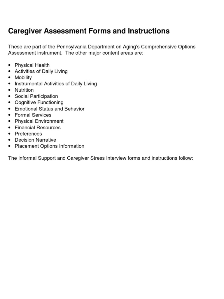 Caregiver Assessment Forms Guide | PDF | Caregiver | Psychology