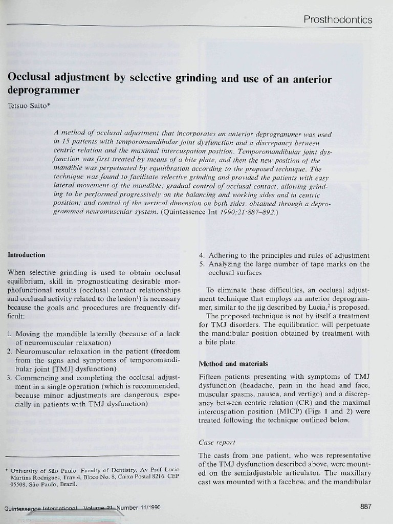 Occlusal Adjustment by Selective Grinding Use of An Anterior ...