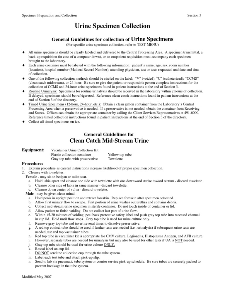 Urine Specimen Collection Guidelines | PDF | Urination | Patient