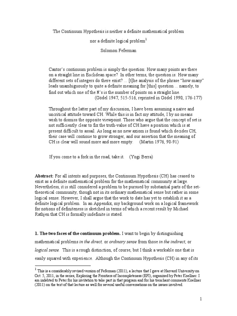 Abstract: For All Intents and Purposes, The Continuum Hypothesis (CH ...
