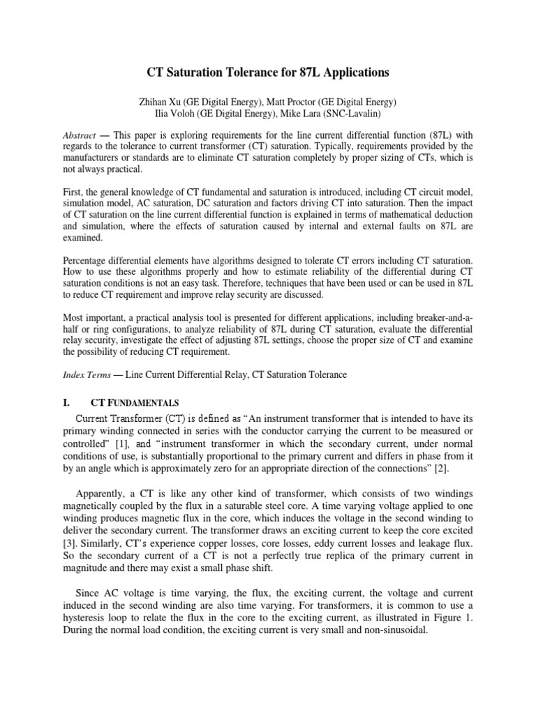 CT Saturation in 87L Applications | PDF | Transformer | Physics