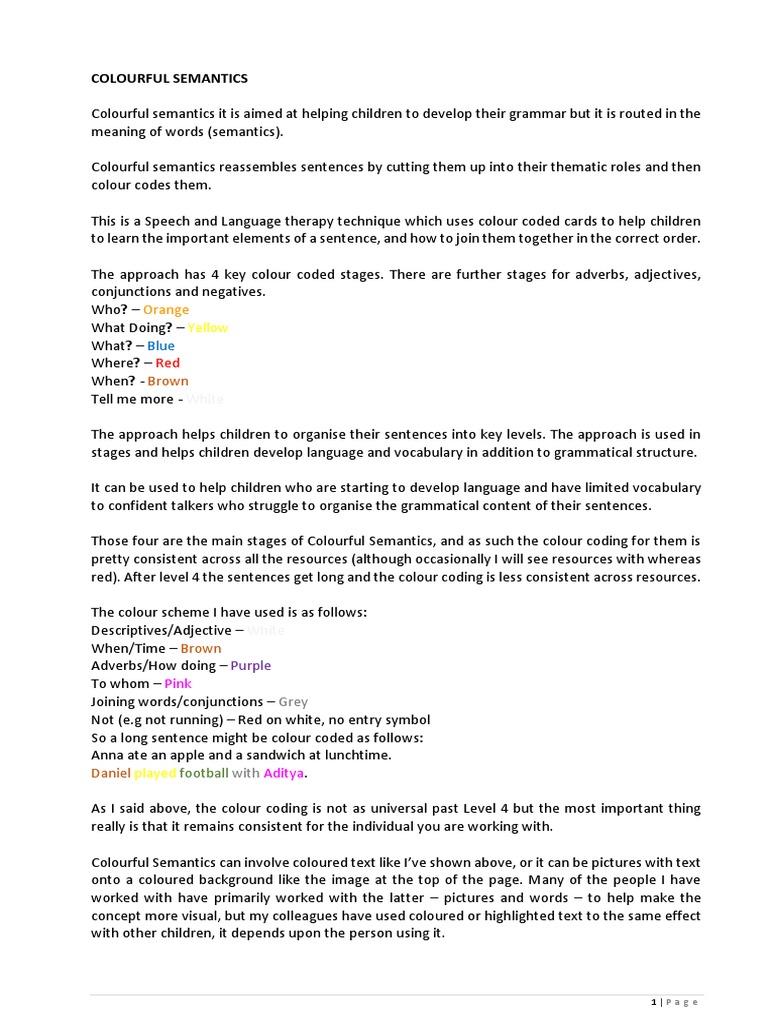 Colourful Semantics | PDF | Word | Adverb