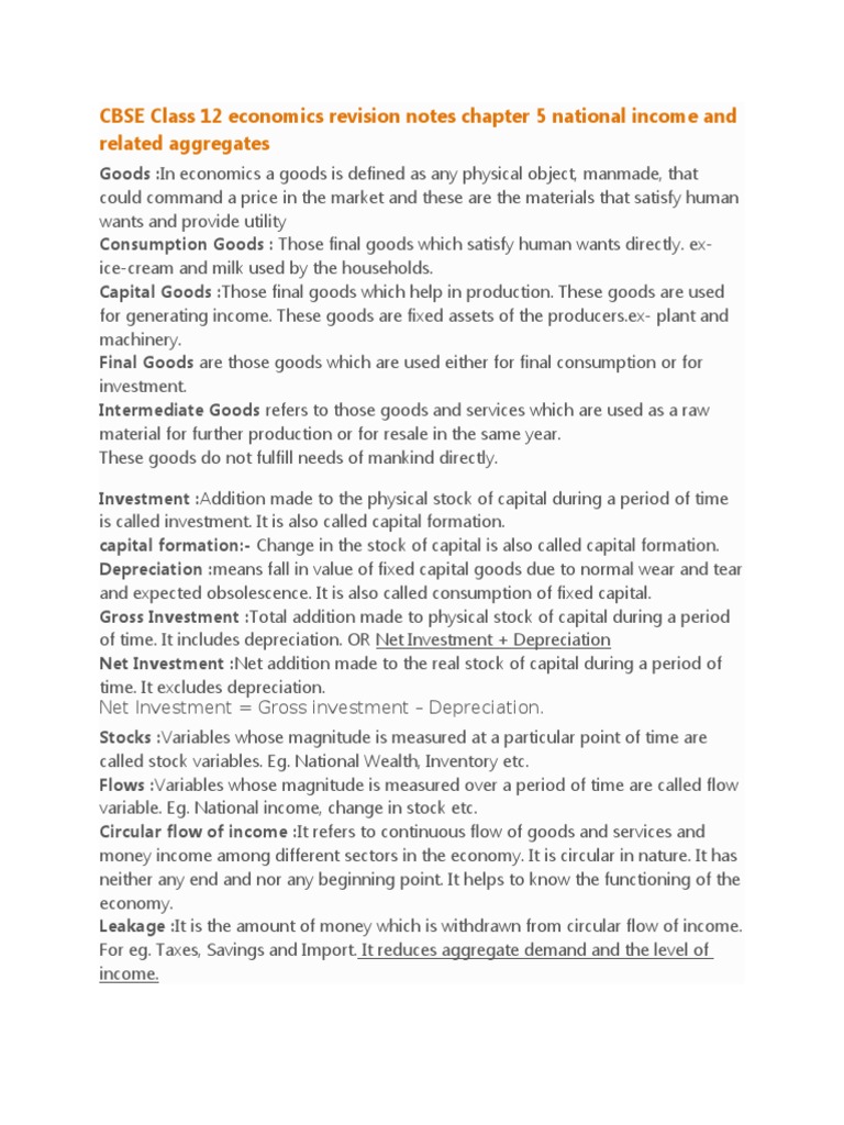 CBSE Class 12 Economics Revision Notes Chapter | PDF | Measures Of ... CBSE Class 12 Economics Revision Notes Chapter | PDF | Measures Of ...