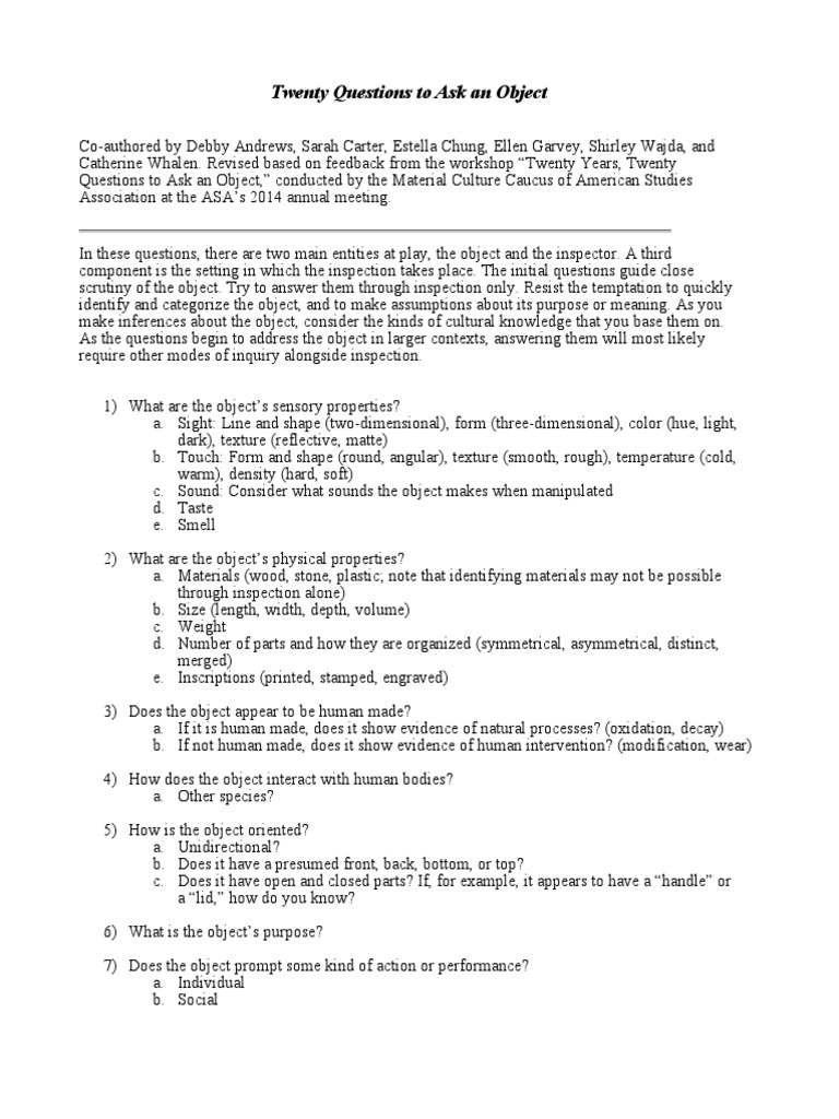 20 Questions To Ask An Object | PDF | Value (Ethics) | Cognition