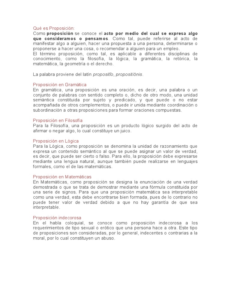 Definición y Usos de Proposición | PDF