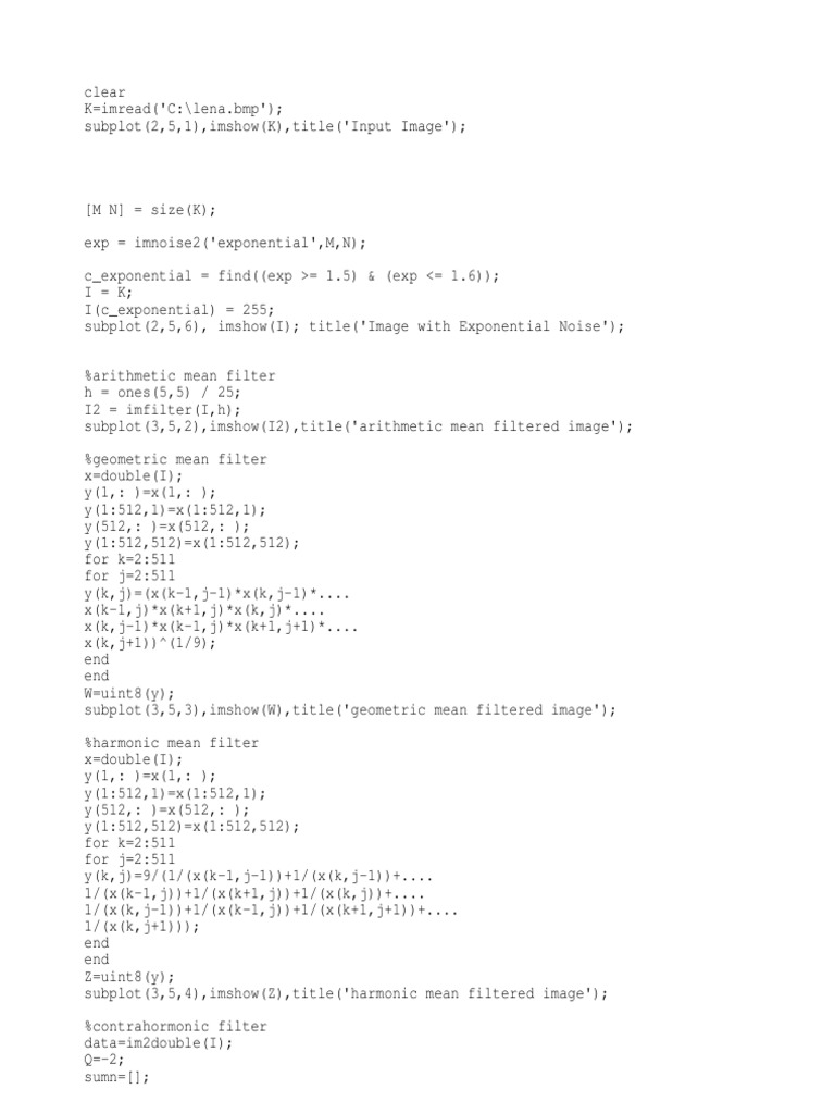 Exponential Noise & All Filters (Matlab Code) | PDF | Exponential ...