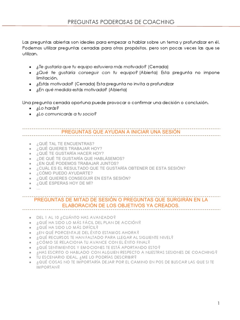 Lista de Preguntas Poderosas Coaching | PDF | Science | Ciencia humana