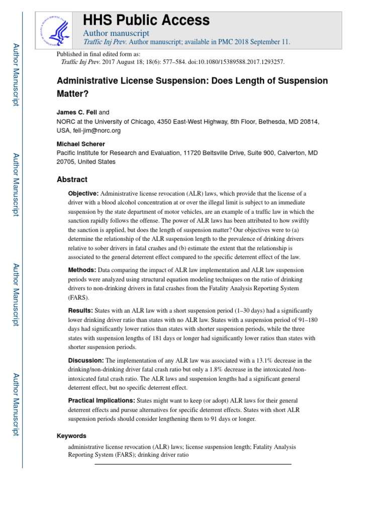 HHS Public Access: Administrative License Suspension: Does Length of ...