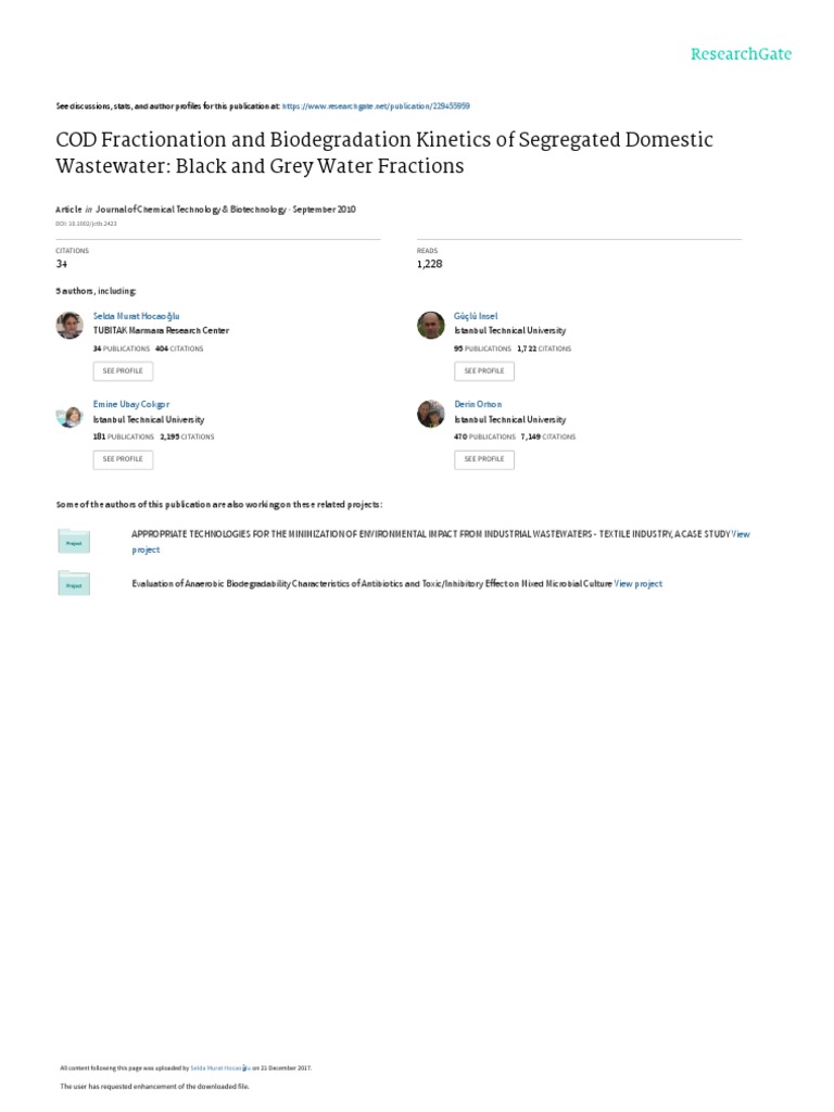 COD Fractionation and Biodegradation Kinetics of S | PDF | Sewage ...