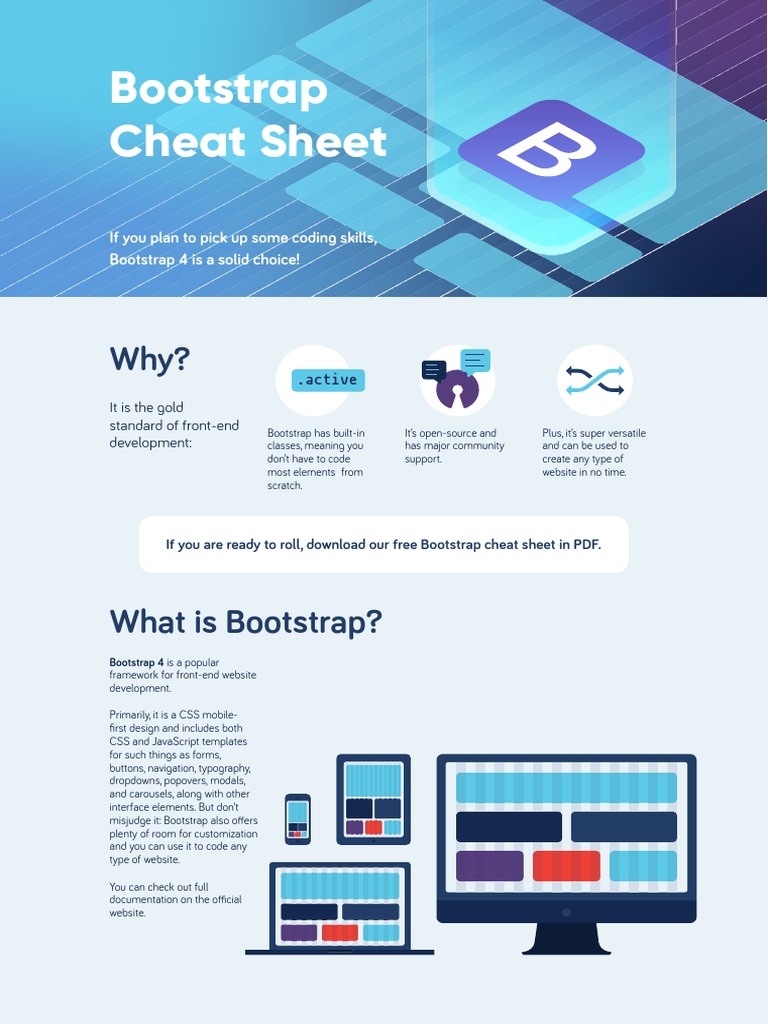 Bootstrap Cheat Sheet If You Plan To Pick Up Some Coding Skills Bootstrap 4 Is A Solid Choice 