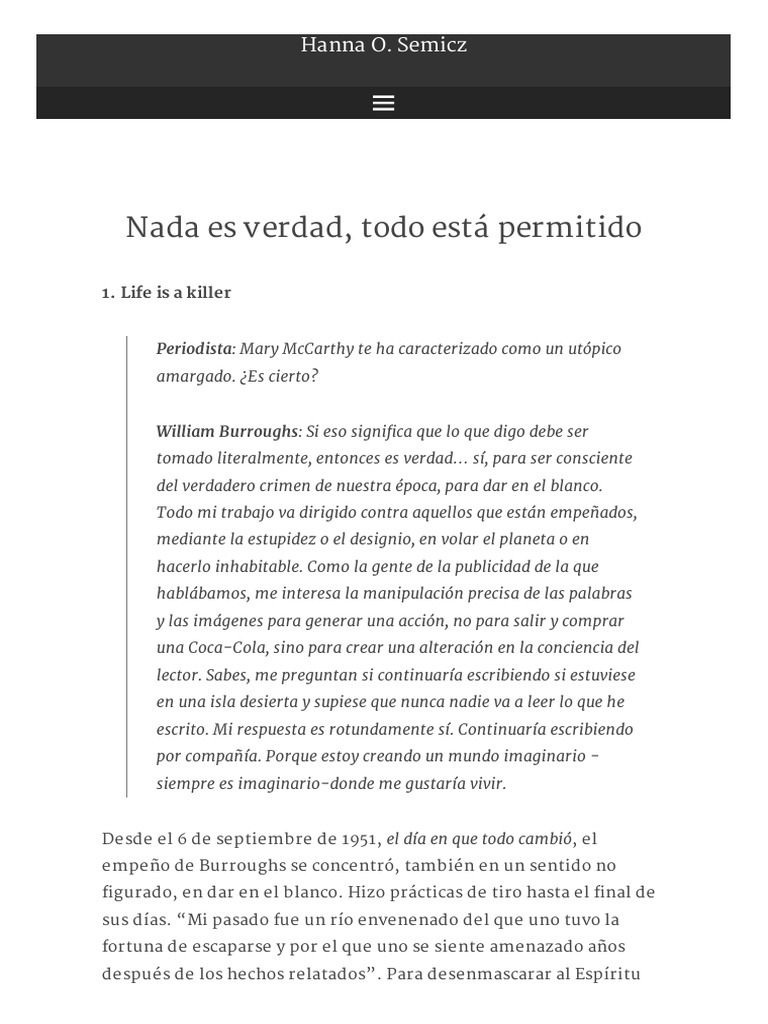 Nada Es Verdad, Todo Está Permitido | PDF | Kurt Cobain | Verdad