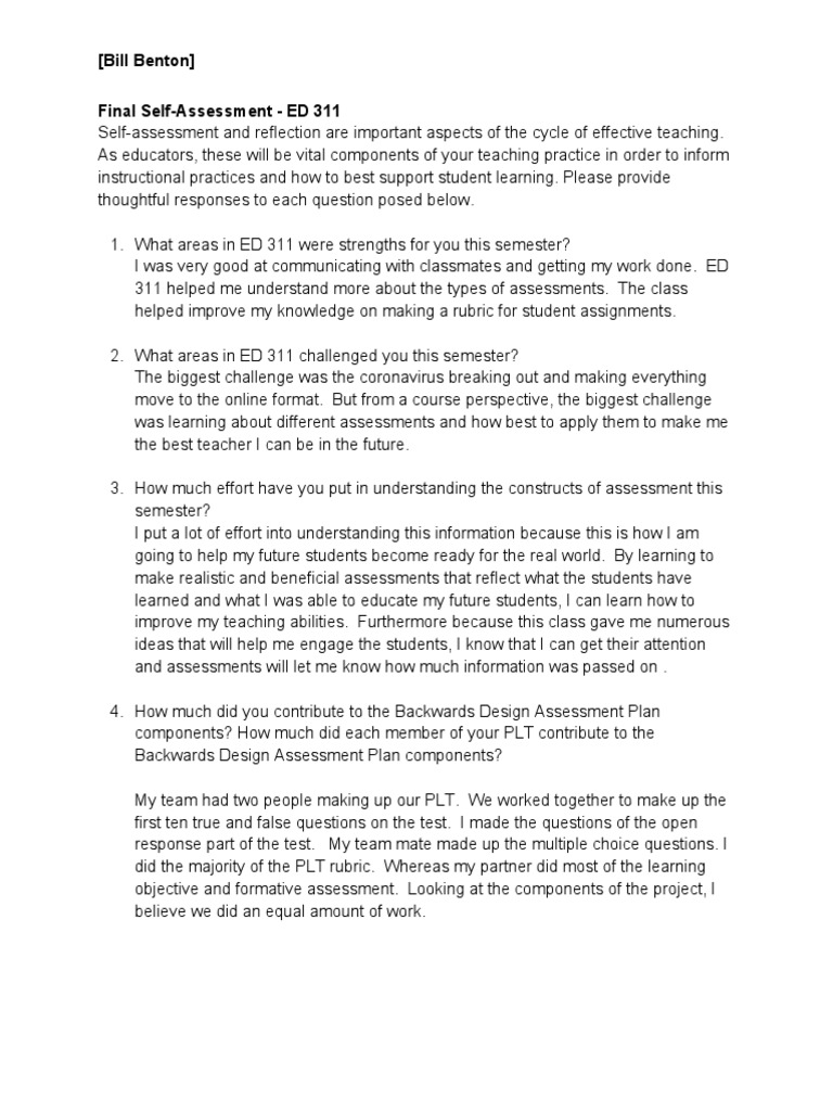 Final Self-Assessment Template | Download Free PDF | Educational Assessment | Rubric (Academic)