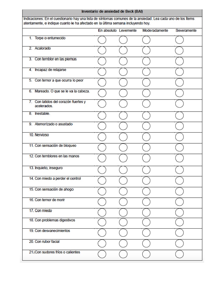 CUESTIONARIO DE ANSIEDAD DE BECK