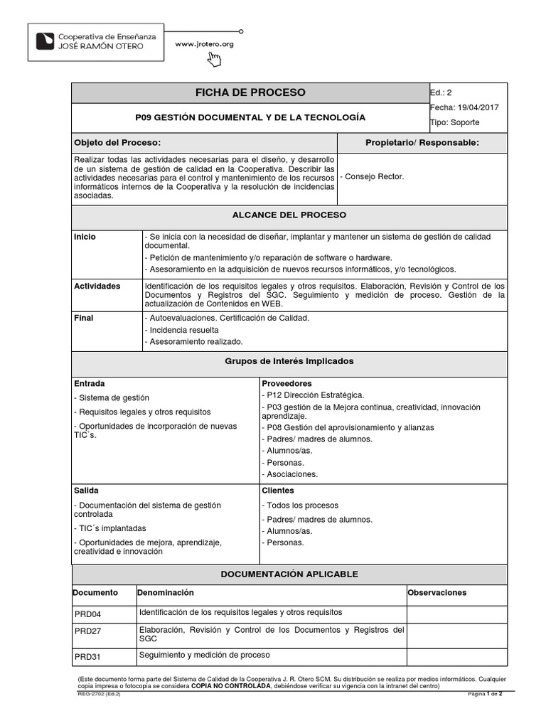 Ficha de Proceso Ejemplo | PDF | Sistema de manejo de calidad | Business
