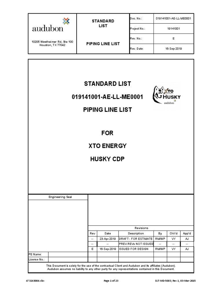 Standard List 019141001-AE-LL-ME0001 Piping Line List | PDF | Fuel ...