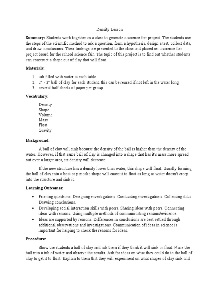 Density Lesson | PDF | Density | Experiment