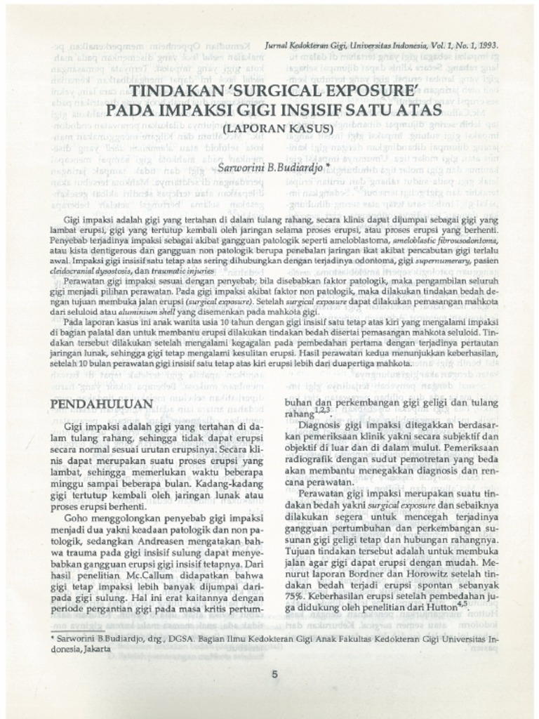 Tindakan Surgical Exposure Pada Impaksi Gigi Ins PDF | PDF
