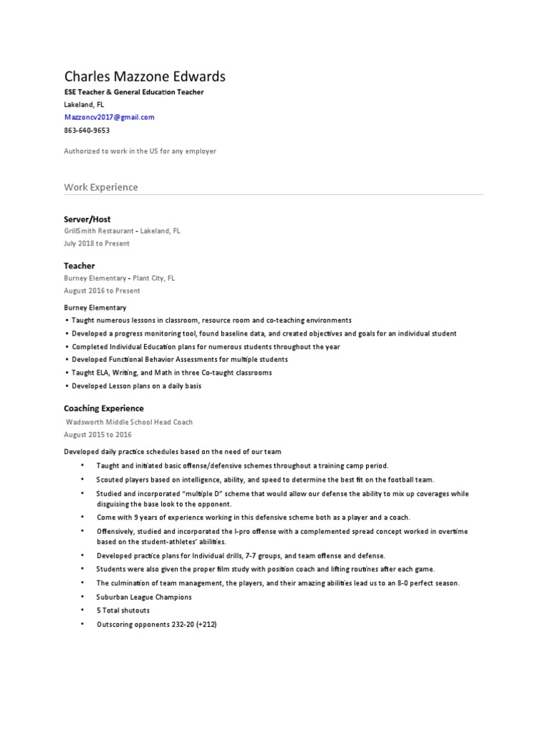 Charles Resume 2020 | PDF | Classroom | Teachers