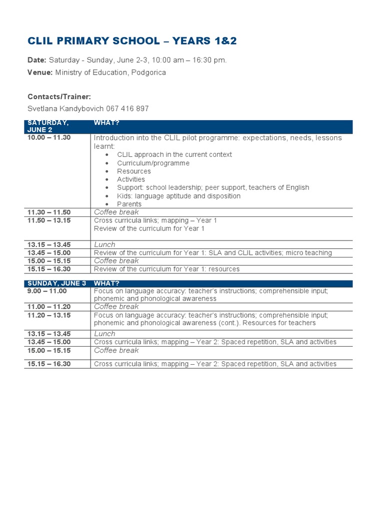 Clil Primary School - Years 1&2 | PDF