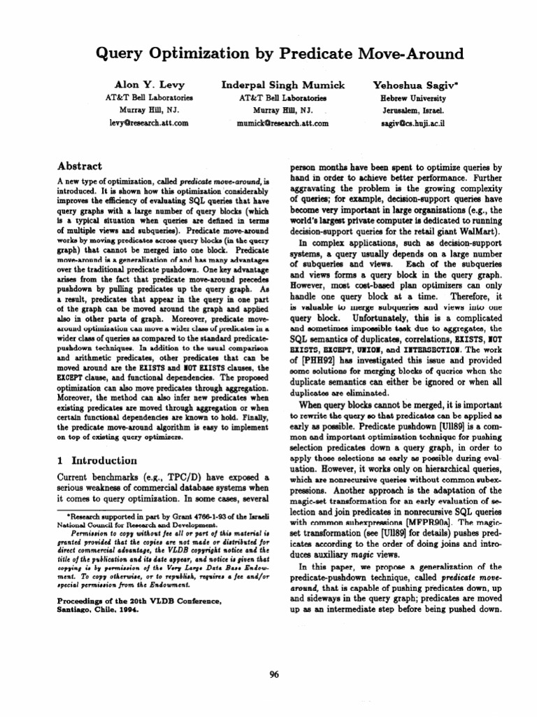 Predicate Optimization Across Query Blocks Pdf Areas Of Computer