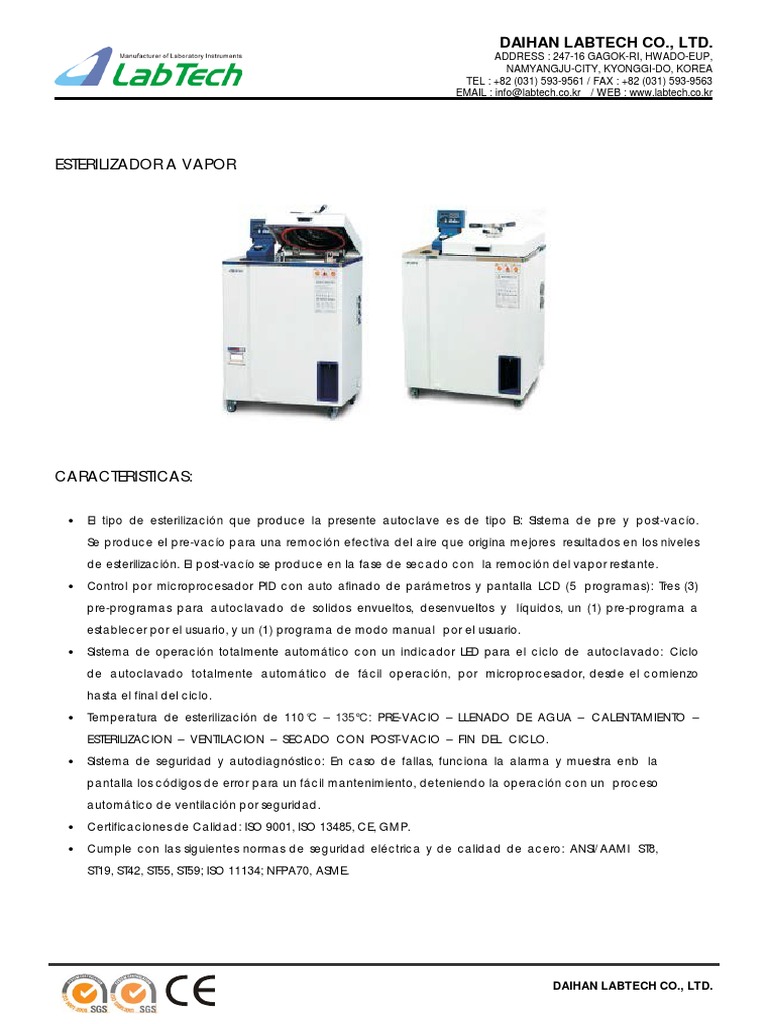 Labtech Autoclaves | PDF | Vapor | Esterilización (Microbiología)