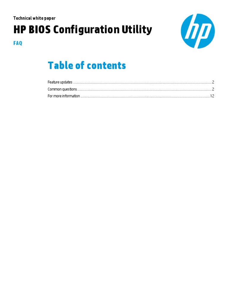 HP BIOS Configuration Utility: Technical White Paper | PDF | Bios ...