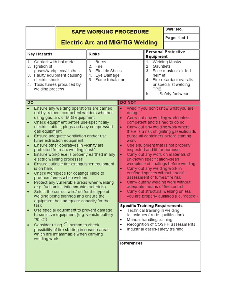 Safe Procedures for Arc and MIG/TIG Welding | PDF | Welding | Construction