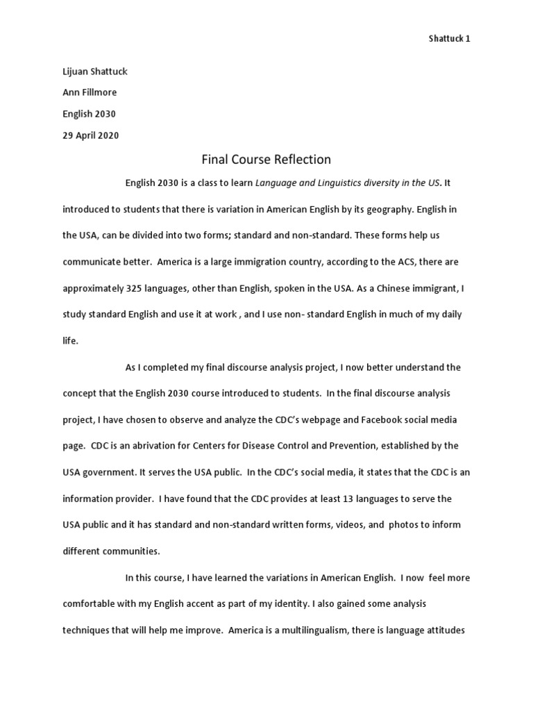 Final Course Reflection | PDF | Social Science