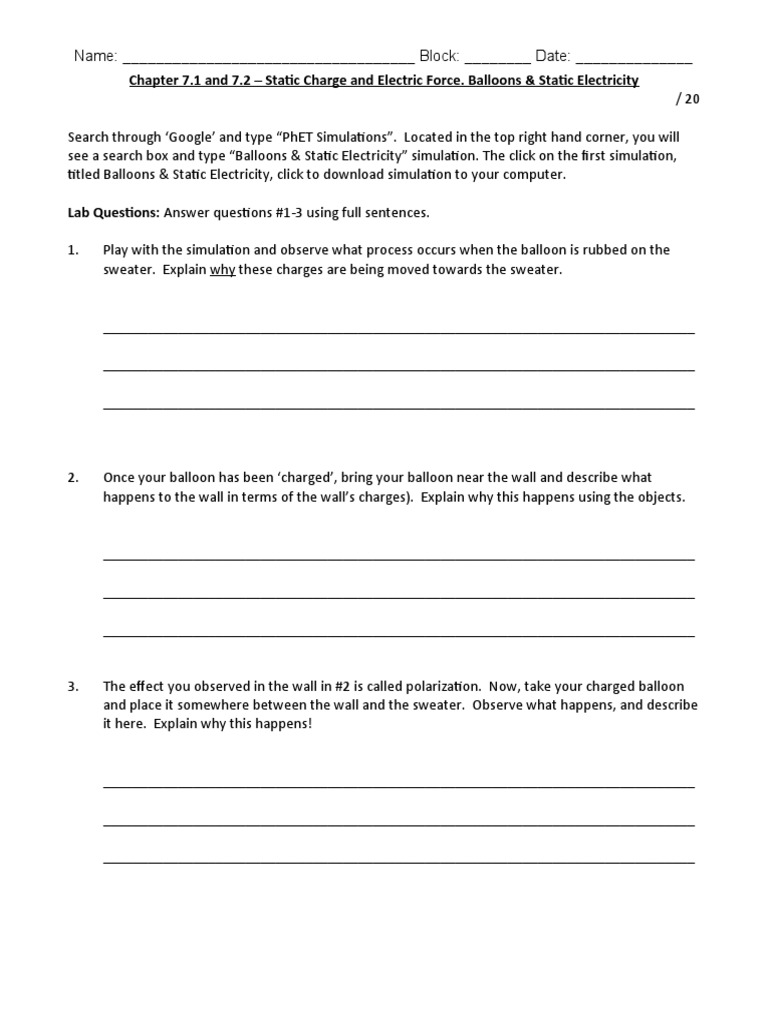 Static Electricity Lab Activities | PDF | Electric Charge | Atoms