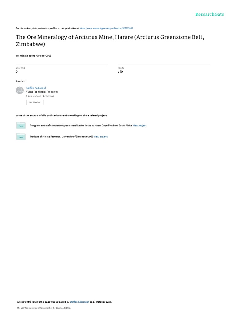 The Ore Mineralogy of Arcturus Mine, Harare (Arcturus Greenstone Belt ...