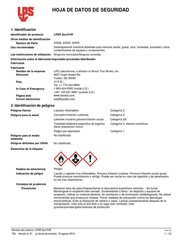 Hoja de Seguridad Desengrasante | PDF | Contaminación | Agua
