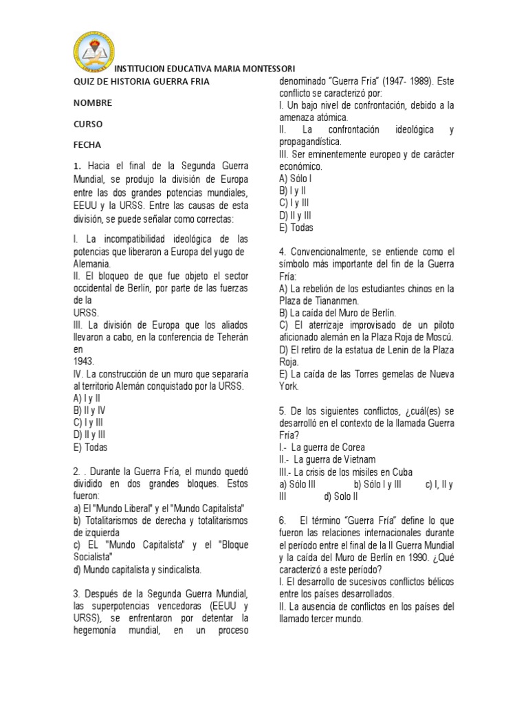 Quiz sobre la Guerra Fría en Historia | PDF | Guerra Fría | Unión Soviética